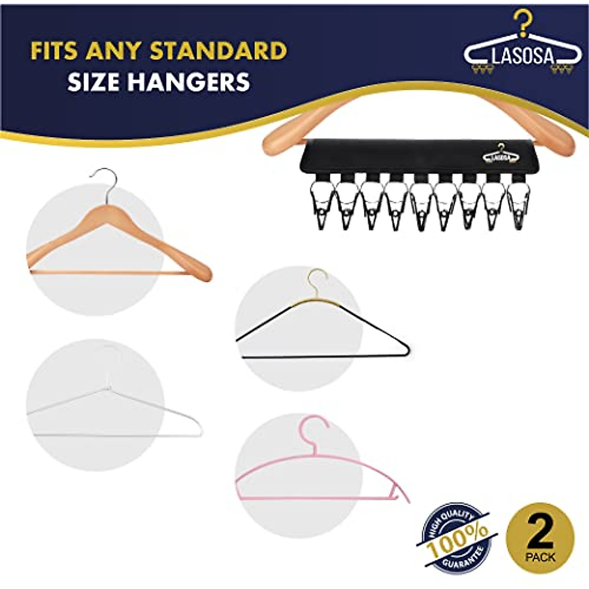 LASOSA Hat Organizer for Closet, Set of 2 - Space-Saving Cap Rack for Baseball Hats, Beanies, Scarves and More - Portable, Adjustable and Easy to Install - Premium Quality, Durable Design (Black)