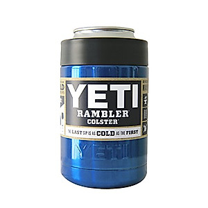 Custom YETI Coolers Powder Coated Rambler Colster Beverage Holder Insulator - Keep your 12 oz beer or soda, can or bottle, cold for hours (Blue Metallic)
