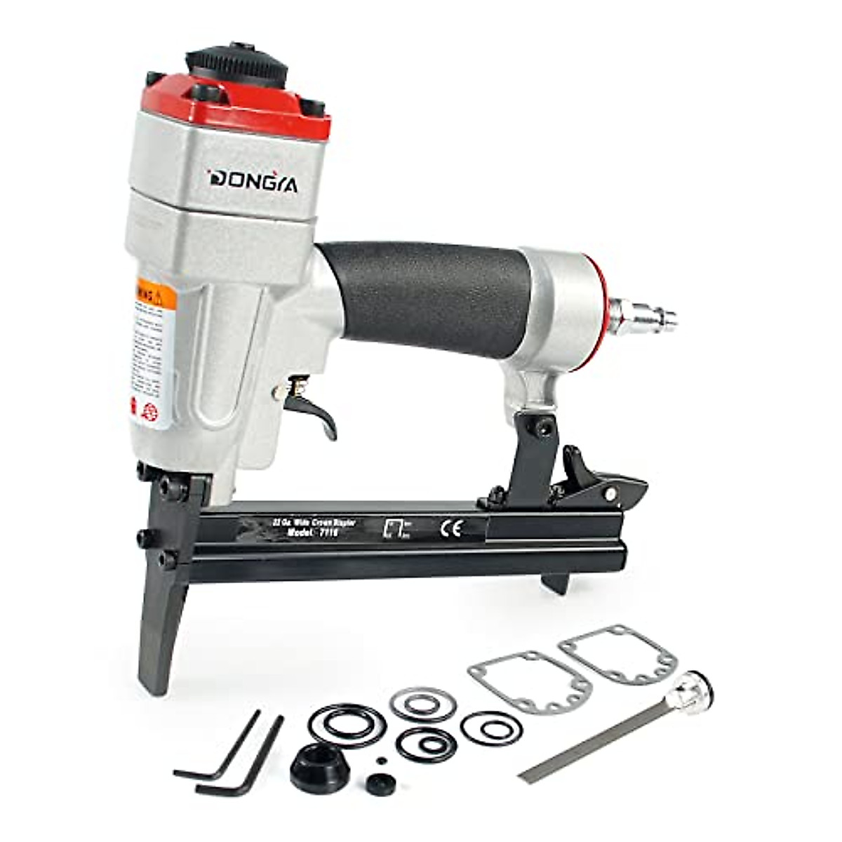 Dongya 7116L Pneumatic Upholstery Stapler with Long Nose, 22 Gauge 3/8'' Crown, 1/4''to 5/8'' 3/8'' Length Fine Wire Crown Stapler, Air Power Staple Gun for Furniture & Wood & Upholstering