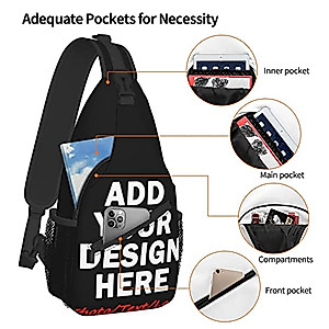 Custom Bag Sling Crossbody Bags Chest For Men Women Customize Personalized Shoulder Backpack Travel Hiking Daypacks With Text Image Daypack Casual Backpack, Black-3, 15.3x7.2x3.5 in