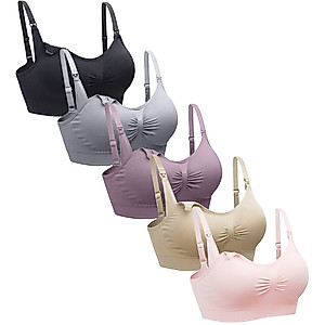 Suekaphin 5PACK Nursing Bra Wireless Bra Women's Sleeping Maternity Bra Breastfeeding Bra,X-Large,Black/Nude/Purplebean/SoftPink/Gray