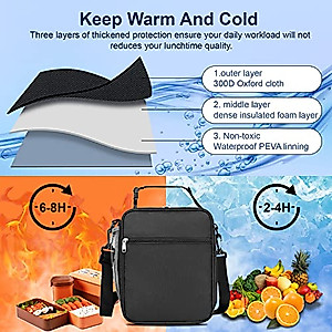Insulated Lunch Bag 8L Lunch Box for Men Adults with Removable Shoulder Strap Small Lunch Bag for Work, Beach, Short Hiking, Day Camping, Black