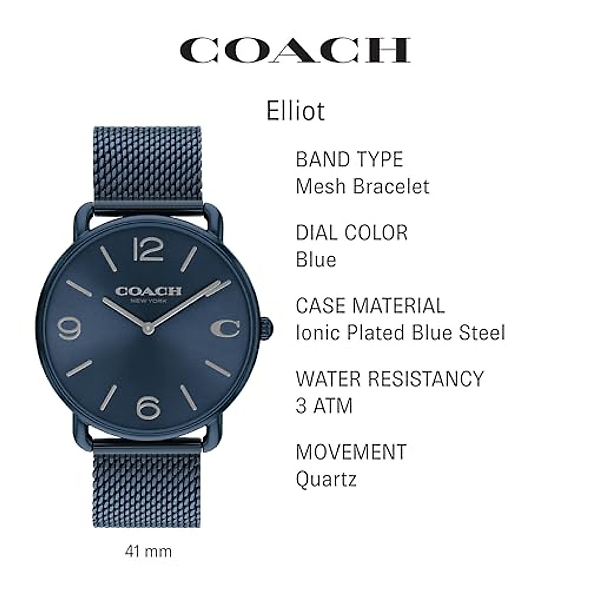 Coach Elliot Men's Watch | Contemporary Minimalism with Distinctive Artistry | A True Classic Designed for Every Occasion | Water Resistant (Model 14602650)