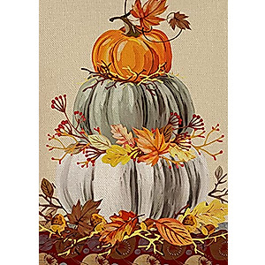 Covido Happy Fall Garden Flag Home Decorative Pumpkin Patch Maple Leaves House Yard Outside Small Flag, Welcome Autumn Outdoor Harvest Decoration Farmhouse Thanksgiving Decor Flag Double Sided 12 x 18