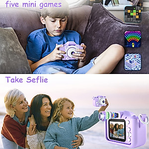 Kids Camera for Girls/Boys, 3-9 Year Old Toys for Girls/Boys, Christmas Birthday Gift for Age 6-9 Girls/Boys Kids Digital Dual Camera, Selfie Camera for Kids, 32GB Memory Card(Purple)
