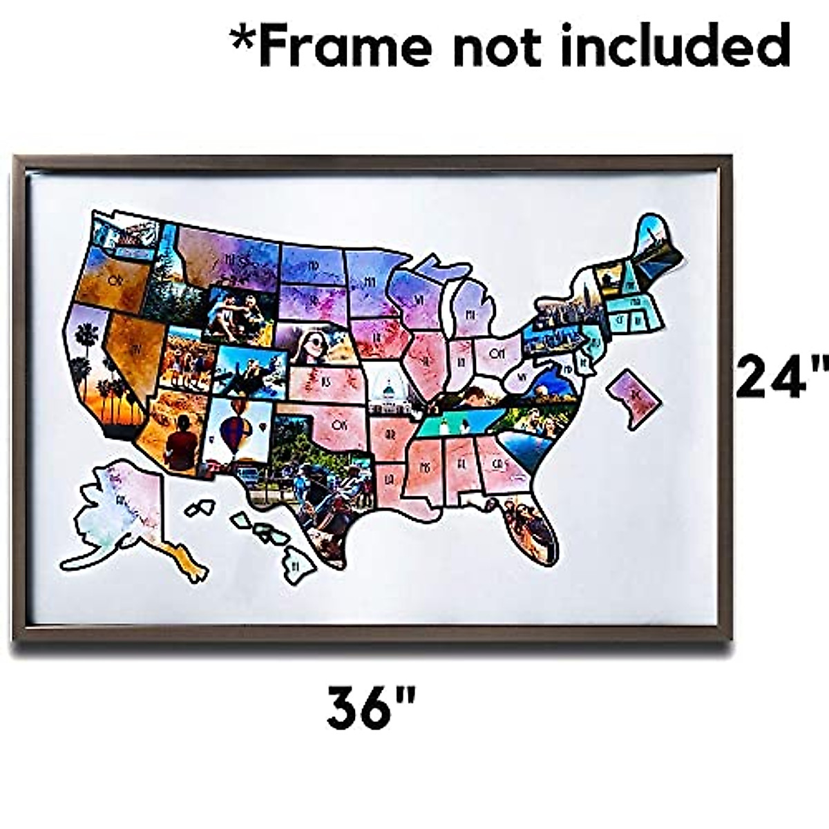 US Photo Map – 24 x 36 inch Light Watercolor United States Travel Memory Map – Personalize with Photos of the States You've Been To - Includes Cutting Stencils and Photo Cropping Website Access