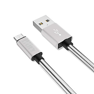 LHJRY Micro USB Charger Cable, [6.6ft 2 Pack] Metal Braided Fast Sync&Charging Cord for Android, Samsung, HTC, LG, Motorola, Xbox One, PS 4, Sony, and More Micro USB Device (Silver)