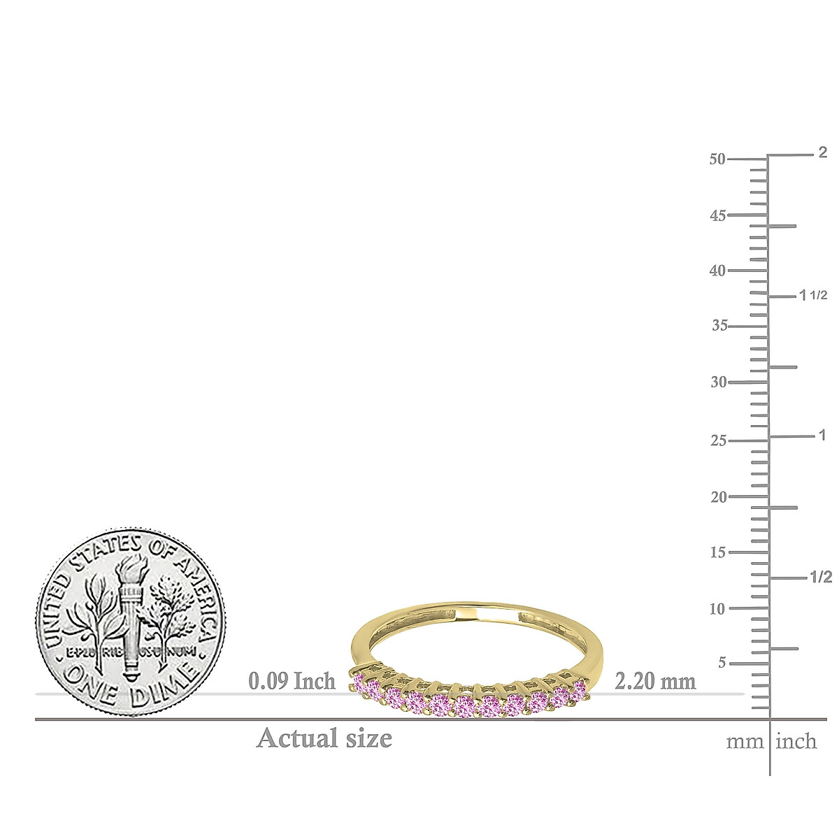 Dazzlingrock Collection Round Pink Sapphire Stackable Wedding Band for Women in 10K Yellow Gold Size 7.5