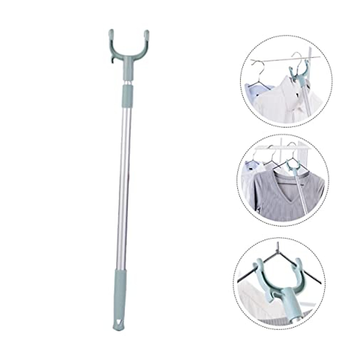 Cabilock retractable clothes rail garment pole retractable clothes pole retractable clothesline rod reach pole stainless steel hooks Home Clothes Rod Aluminum Rod Handle spring wardrobe rod