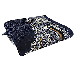 Modefa Islamic Prayer Rug - Double Plush Large & Wide Velvet Carpet - Traditional Muslim Janamaz Sajada - Thick Turkish Prayer Mat for Men & Women- Ramadan or Eid Gift - Floral Mihrab (Navy Blue)