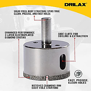 Drilax 1 3/4 Inch Diamond Hole Saw Drill Bit Ceramic, Porcelain Tiles, Glass, Granite Counter top Shower, Faucet Size 1-3/4