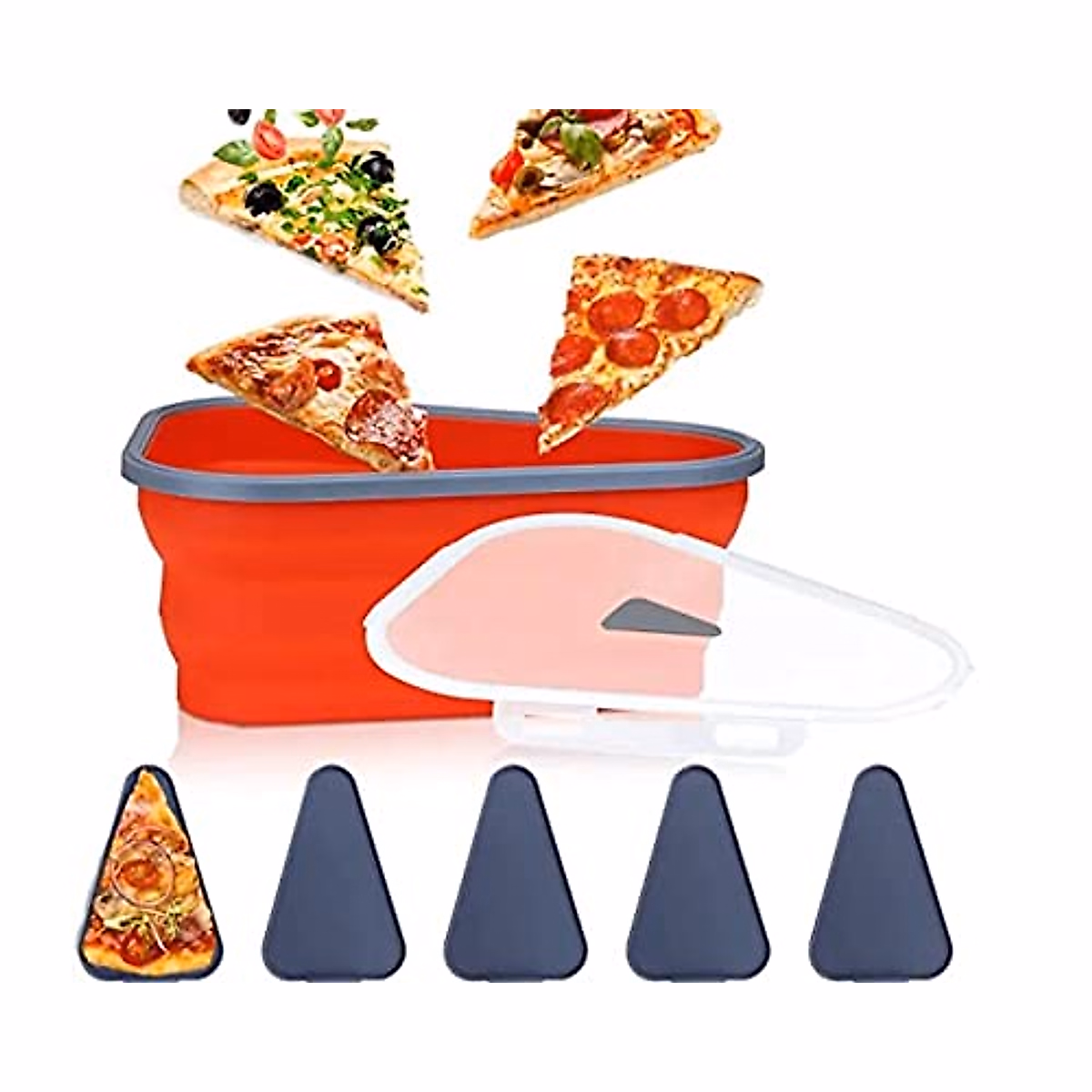ROMEBLY Pizza Storage Container MULTI-FUNCTIONAL Perfect Pizza Pack a Box with 5 with MICROWABLE Trays and Lid 100% ,BPA ,FDA FREE,MICROWABLE,DISHWASHER SAFE,Red Pizza Box FORDABLE,Pizza Container