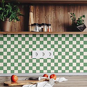 Drydiet Retro Checkerboard Peel and Stick Wallpaper 70s Checkered Wallpaper Checkered Removable Wall Paper Decorative Checkered Decor for Bathroom Cabinet(Green,9.8' X 15.75'')