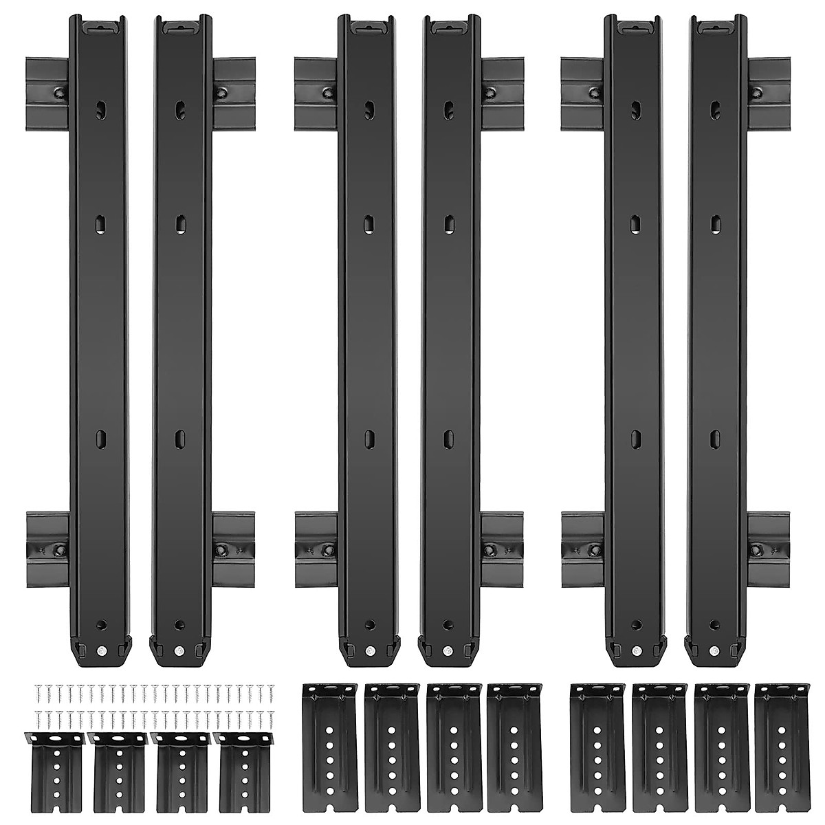 ZOENHOU 3 Pairs 14 Inch Black Keyboard Tray Slides, 22 LB Heavy Duty Ball Bearing Slides Hardware, Computer Tray Keyboard Slider Under Desk Rails Rack with 24 Adjustable Height Bracket and 48 Screws