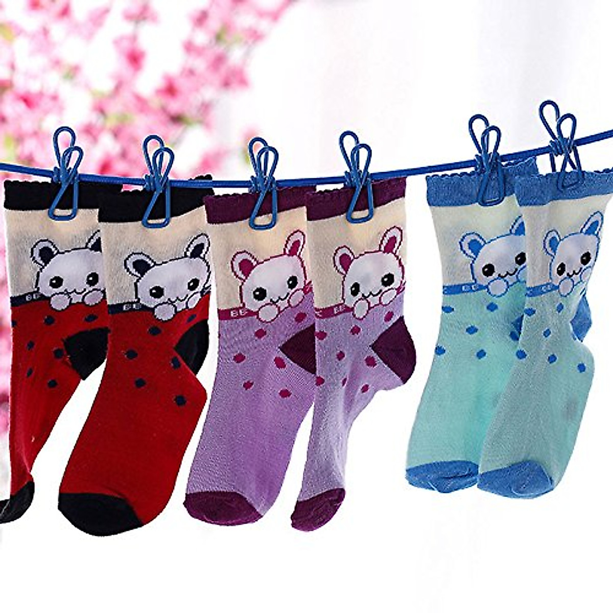 NUZAMAS 2X Clothesline 12 Pegs Clips Portable Expandable Adjustable Retractable Airer for Camping Travel Clothes Laundry Drying Outdoor and Indoor Use Blue Set