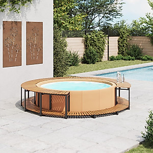 vidaXL Solid Acacia Wood Spa Surround 107.5"x20.9" - Elegant and Durable Outdoor Spa Enclosure with Powder Coated Aluminum Frame and Natural Oil Finish