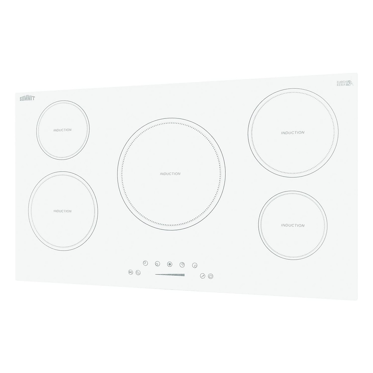 Summit SINC5B36W 36-inch 5 burner Digital Electric Induction Cooktop, White Ceramic Glass, 208V-240V, 9300W, Child lock, Energy Efficient, Timer, Easy to Clean