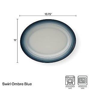 Mikasa Swirl Ombre White Oval Platter, 13.75 Inch, Blue Banded