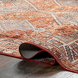 nuLOOM 5' x 8' SpinClean Machine Washable Stain-Resistant Area Rug Low Profile for Living Room, Bedroom, and Dining Room, Ashen Rust