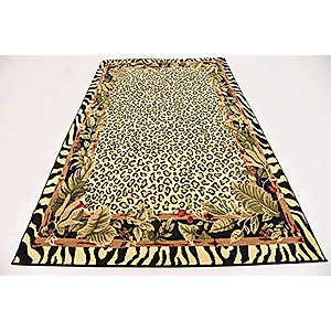 Unique Loom Wildlife Collection Animal Inspired with Cheetah Bordered Design Area Rug, 5 ft x 8 ft, Ivory/Black