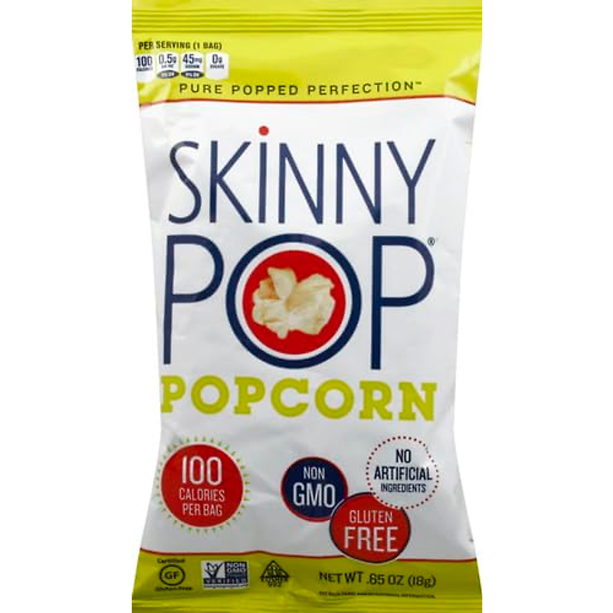 SkinnyPop Original Popcorn, Individual Snack Size Bags, Skinny Pop, Healthy Popcorn Snacks, Gluten Free, 0.65 Ounce (Pack of 30)