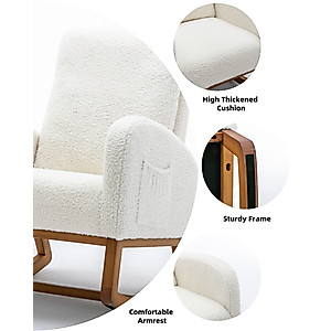 Luccalily Rocking Accent Chair, Upholstered Rocking Glider Chair with Fabric Padded Seat and Solid Wood Base, Armchair with Side Pocket for Nursery,Modern Design for Living Room, Bedroom