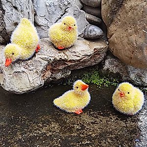 CORIETTA (4 Pack Adorable Simulated Plush Ducky & Hen Polyresin Statue Garden Sculptures Perfect Yard Art Gift Ornament Also can be Easter Decor for Home Garden, Courtyard, Lawn, Walkway