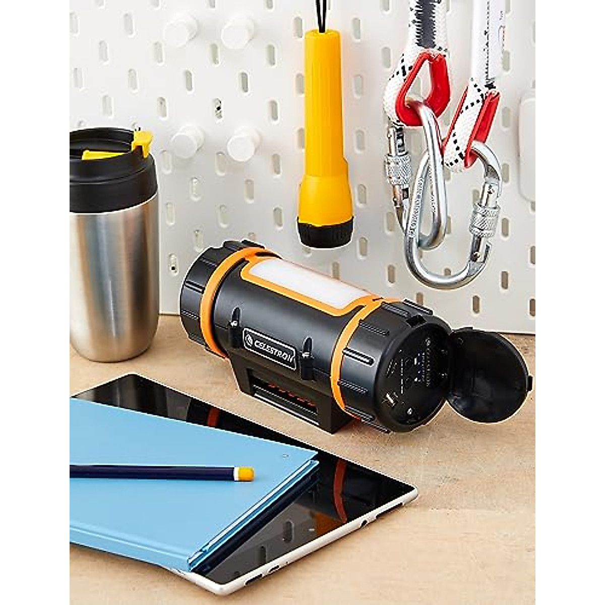 Celestron - PowerTank Lithium Telescope Battery – Rechargeable Portable 12V Power Supply for Computerized Telescopes - 10 Hour capacity/86 Wh - Red/White LED Flashlight - 2 USB Ports