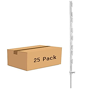 FENCE SHOCK 48Inch Step-in Fence Post-Electric Fence System Post for Garden and Farm（25 Pack）,White