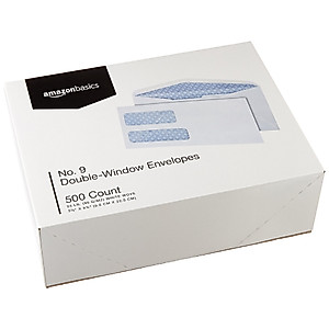 Amazon Basics #9 Double Window Security Tinted Envelopes, White, 500 ct