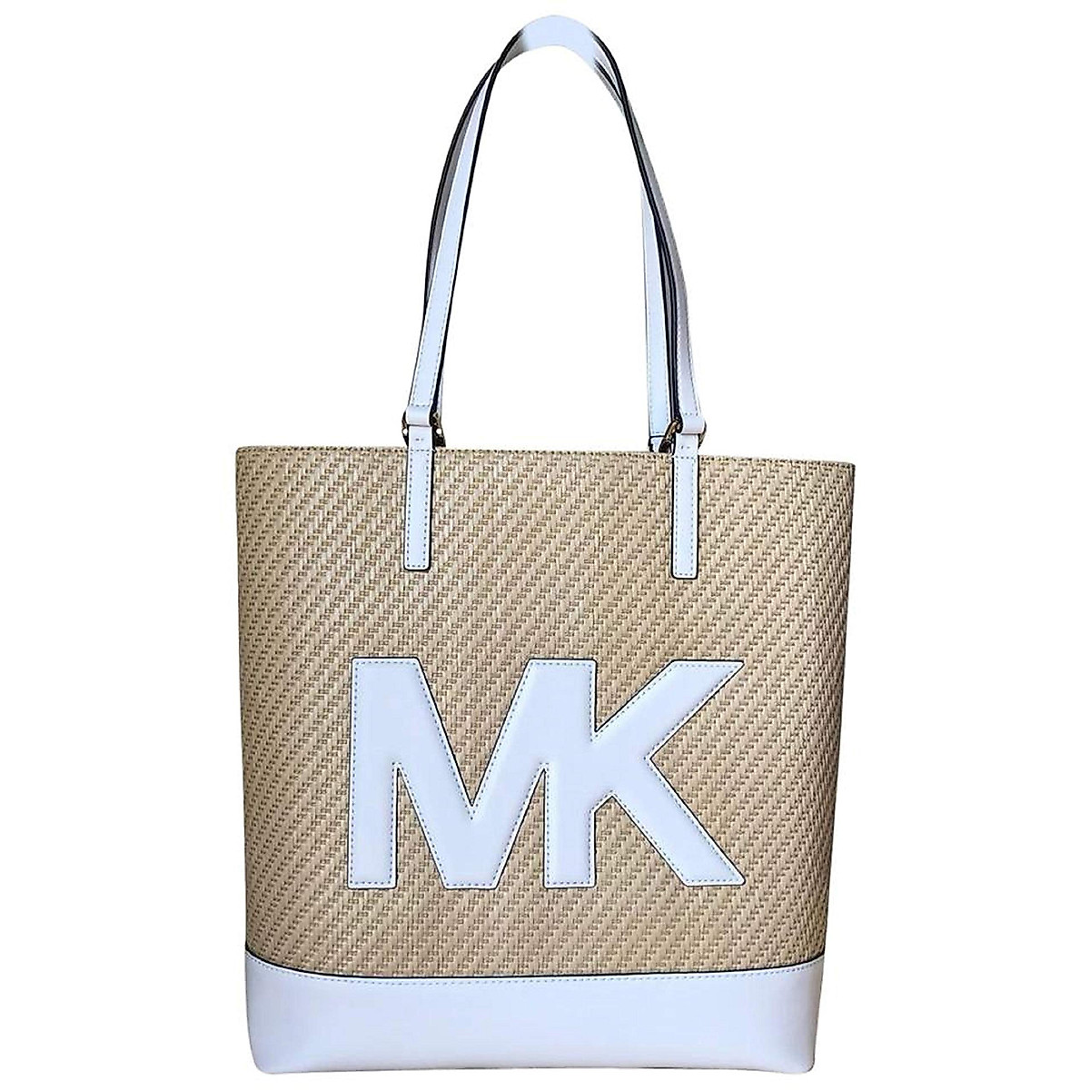 MICHAEL Michael Kors Straw Python Capsule Kelli Large Dbl NS Tote Optic White