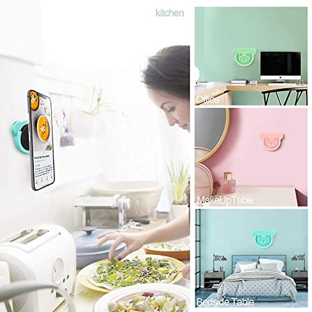 TOPGO Socket Car Mount for Phone Holder Cute Bear Style Silicone Grip Stand with Phone line Clasp for Collapsible Socket User Used on Dashboard, Home, Office, Kitchen, Desk, Wall (Color) 6 Pack