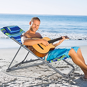 Goplus Beach Sling Chair for Adults, 2 Pcs Portable Folding Camping Chair W/ 3-Position Adjustable Backrest & Comfy Headrest, Outdoor Heavy Duty Lounge (Stripe)