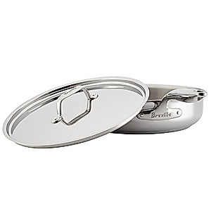 Breville Clad Stainless Steel Saute Pan / Frying Pan / Fry Pan with Lid and Helper Handle - 5 Quart, Silver