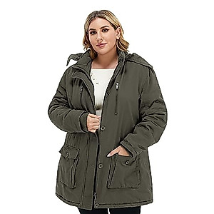 Soularge Women's Winter Plus Size Thickened Cotton Coat with Detachable Hood(Olive,3X)