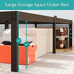 Kydins King Size Bed Frame Platform 18 Inch with Storage No Box Spring Needed Metal Black Heavy duty Non Slip Mattress Fundation Support 3500 lbs Headboard Compatible Easy Assembly