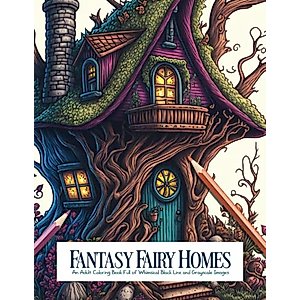 Fantasy Fairy Homes: An Adult Coloring Book Full of Whimsical Black Line and Grayscale Images