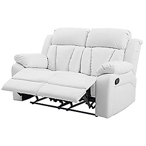 Glory Furniture Reclining Love seat, White Faux Leather