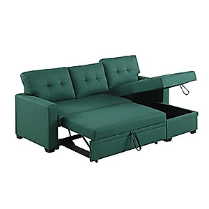 EOVTK 82" L-Shaped Convertible Sleeper Sectional Sofa, 2 in 1 Pull Out Couch Bed with Reversible Storage Chaise for Living Room, Small Space Apartment, Green