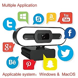 Goaic 1080p HD Webcam with Adjustable Ring Light Wide Angle Camera USB 2.0 Plug and Play Computer Web Camera, for Video Streaming, Conference, Game,Study