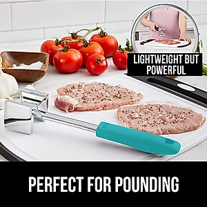 Gorilla Grip Silicone Oven Mitts Set and Meat Tenderizer, Both in Turquoise Color, Oven Mitts are Heat Resistant, Meat Tenderizer has Smooth and Textured Side, 2 Item Bundle