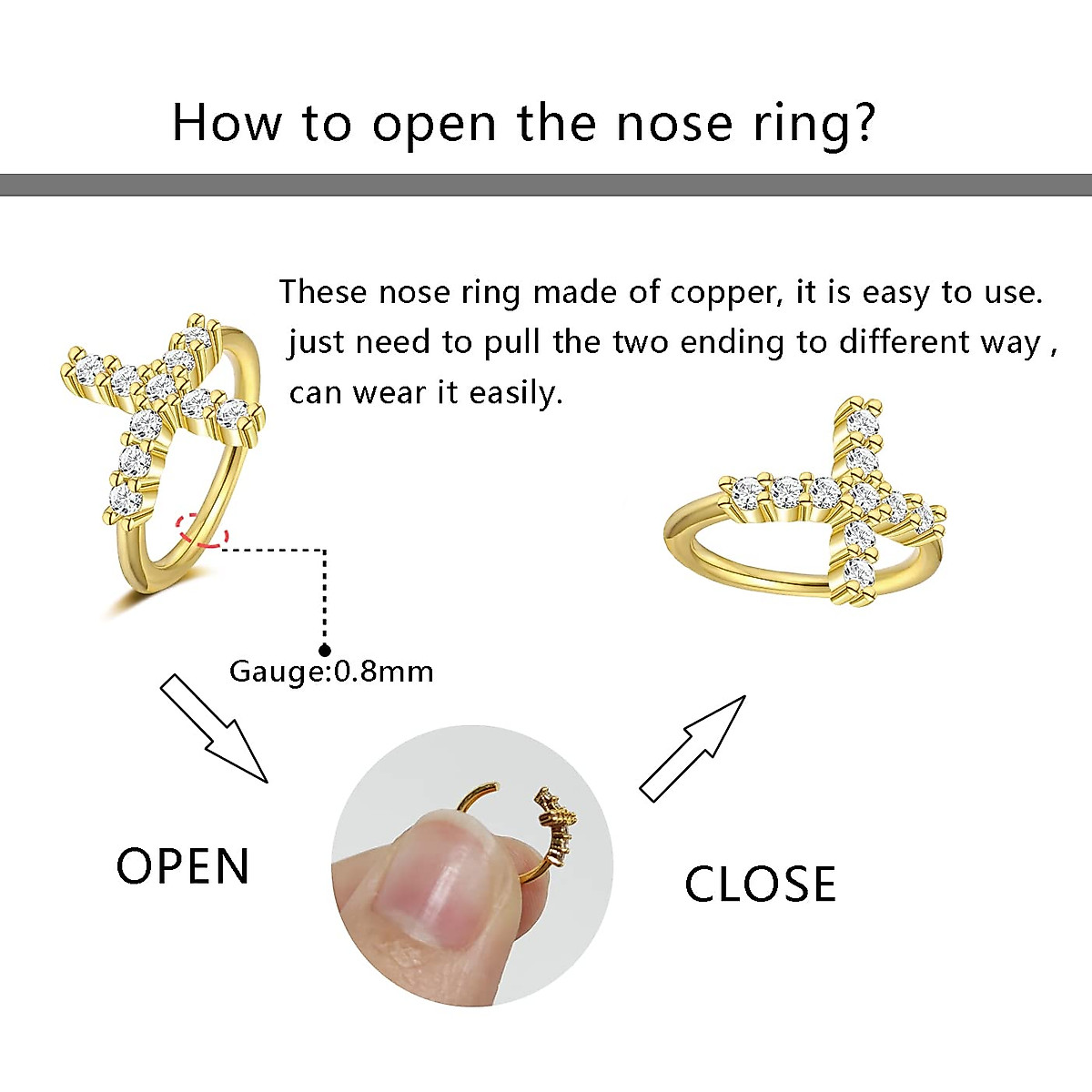ZNBOH 16Pcs 20G Stainless Steel Nose Rings Hoop for Women Men Paved CZ Cartilage Earring Hoop Cute Butterfly Flower Nose Piercing Jewelry Gold Black Rose Gold