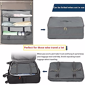 Hongmeru Portable Hanging Travel Shelves Packing Cubes for Suitcases Organizer Luggage Organizers for Suitcase, Carry on Closet Suitcase, XL, Grey