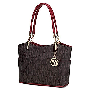 Mia K Collection Shoulder Handbag for Women: Vegan Leather Satchel-Tote Bag, Top-Handle Purse, Ladies Pocketbook Red