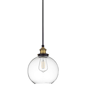 Linea di Liara Primo Large Black and Gold Glass Globe Pendant Light Fixture Farmhouse Pendant Lighting for Kitchen Island Mid Century Modern Ceiling Light Clear Glass Shade, UL Listed