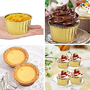 Cupcake Muffin Liners With Lids 100 Pack,LNYZQUS 5.5 Oz Large Foil Baking Cups Muffin Tins,Disposable Ramekins Cupcake Cups Cupcake Wrappers Holders For Wedding Valentine,with Spoons-Gold