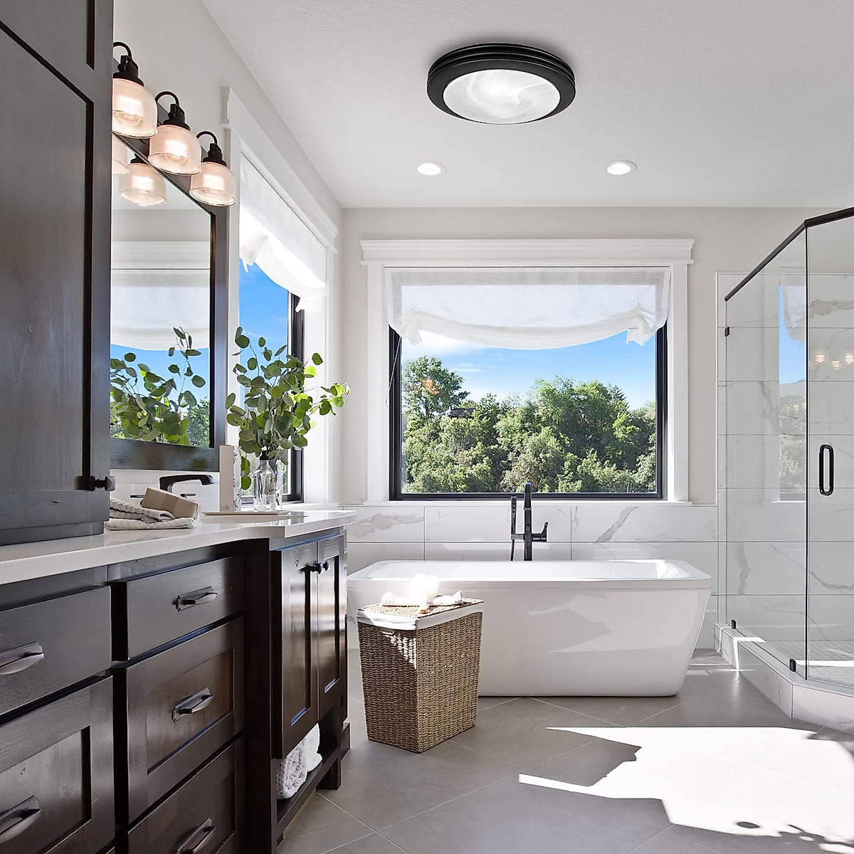 Akicon Ultra Quiet Bathroom Exhaust Fan with LED Light 80CFM 2.0 Sones Round Bathroom Ventilation Fan with Frosted Glass Cover Matte Black Finish (Matte black)