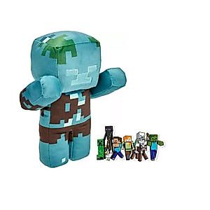 Minecraft Legends Basic Plush Character Soft Dolls with Bonus Collectible Sticker (9 inch Drowned Zombie)