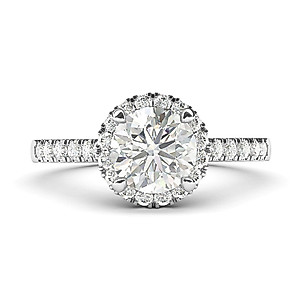 10k White Gold Classic Simulated Round Brilliant Cut Diamond Halo Engagement Ring with Side Stones (9)