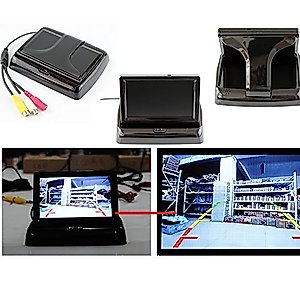4.3" Car Auto Foldable Monitor LCD Screen Dash Stand 3M Sticker 12-24V Input Universal for Truck Auto 2 RCA Video Channels for Backup Camera/Rear View/DVD/Media Player